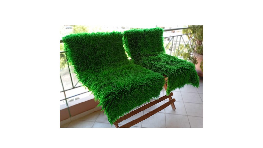 2 Woven Greek 80's Green Flokati Wool Organic Runner Rugs Woollen ...