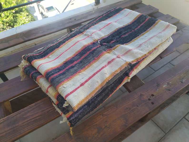 Greek Chindi Area Rug Large Stripped Hand Woven Loom Rug - Etsy