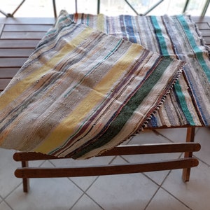 Authentic Greek Faded Chindi Rug Stripped Hand Woven Loom Rug Vintage ...