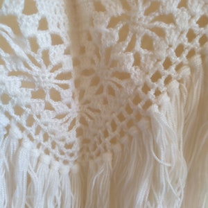 Greek Vintage From 70's White Wrap Shawl Handmade Crocheted With Long ...