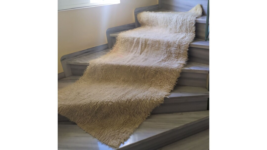 From Greek 60's Beige Flokati Wool Organic Rug Woven Loom Genuine ...