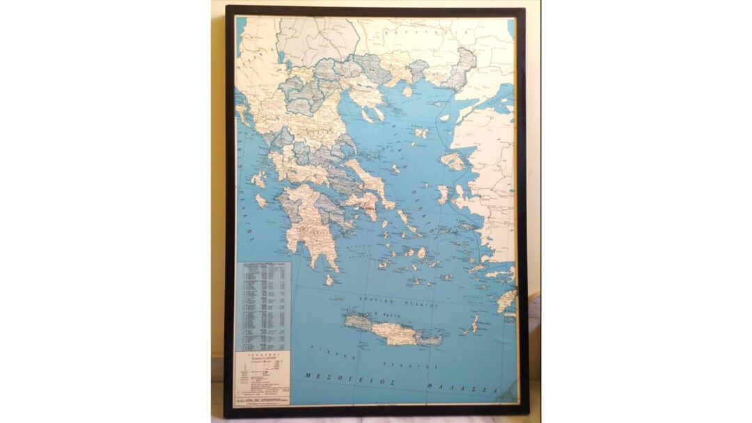 Greek Map Depicts Greece in Greek Language With Wooden Frames Panels ...
