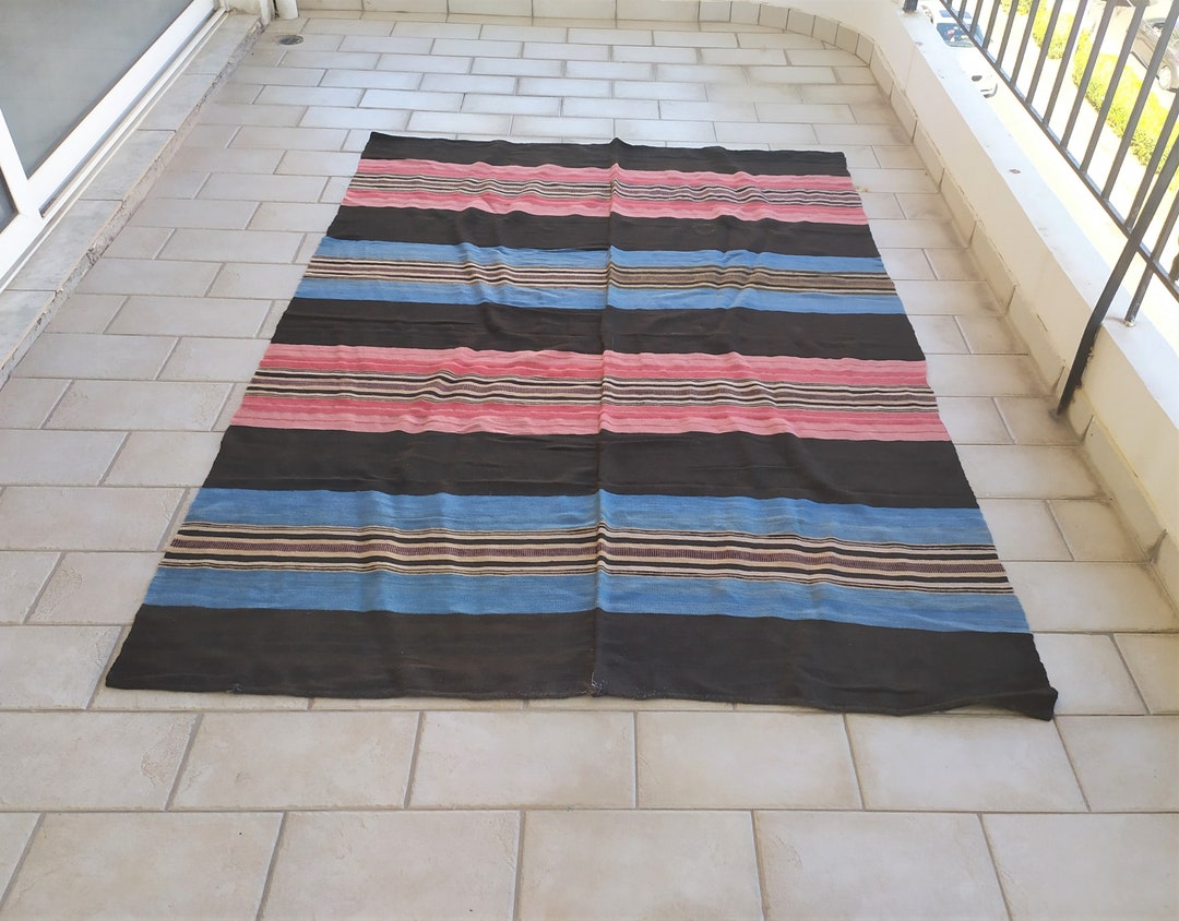 Greek Area Rug Sheep Wool Handwooven 50's Striped Kilim - Etsy