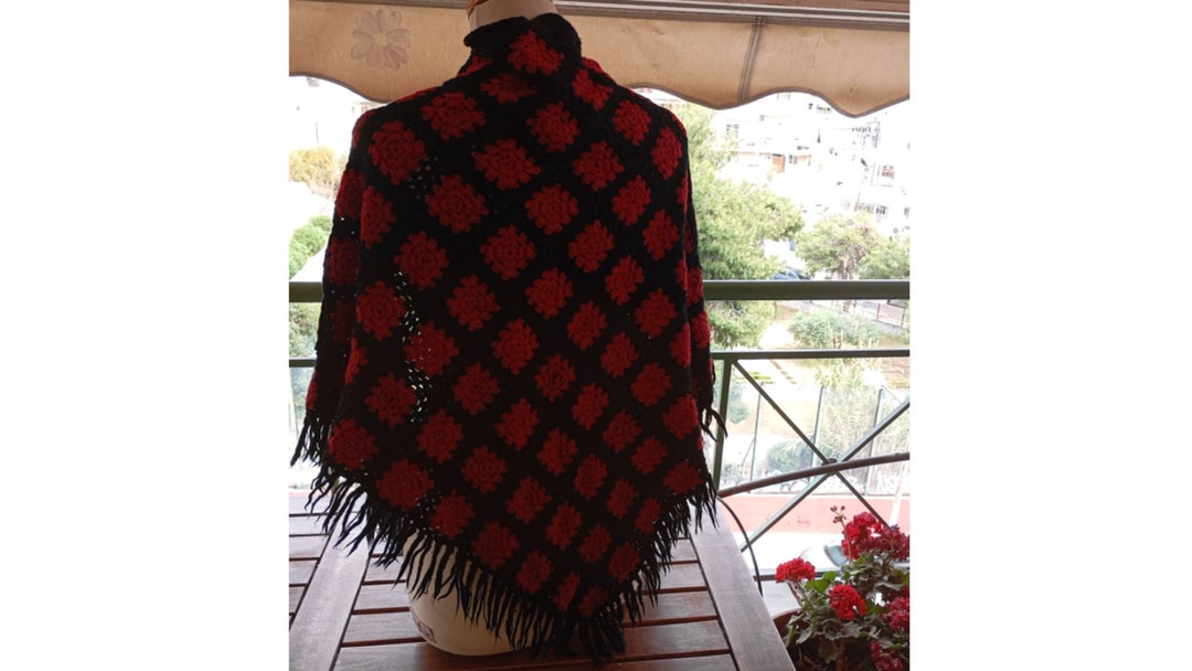 Greek Vintage From 70's Wrap Shawl Handmade Crocheted With Granny ...