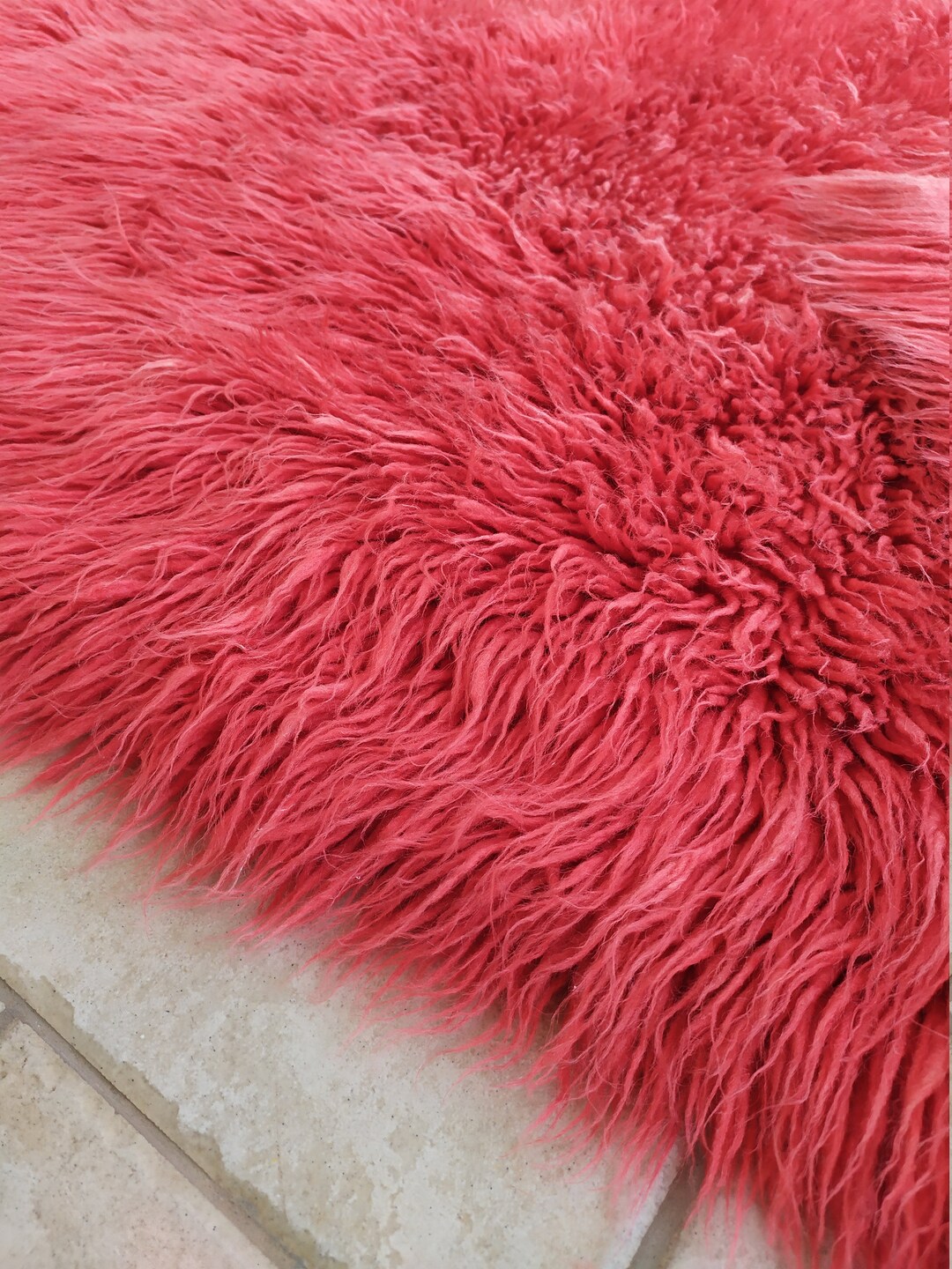 Authentic Greek 60's Handwoven Rug: Red Vintage Flokati, Organic Wool ...