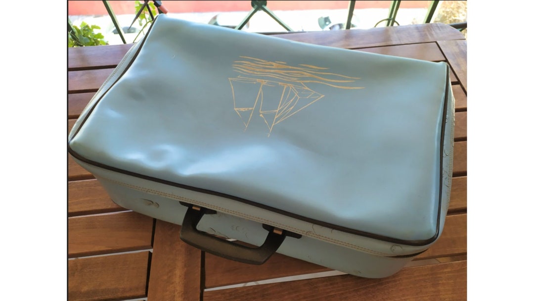 From 60’s Vinyl Light Blue Vintage Simple Retro Cool Suitcase With ...