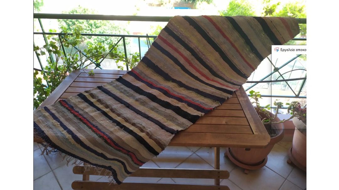 Authentic Greek Faded Chindi Rug Stripped Hand Woven Loom Rug Vintage ...