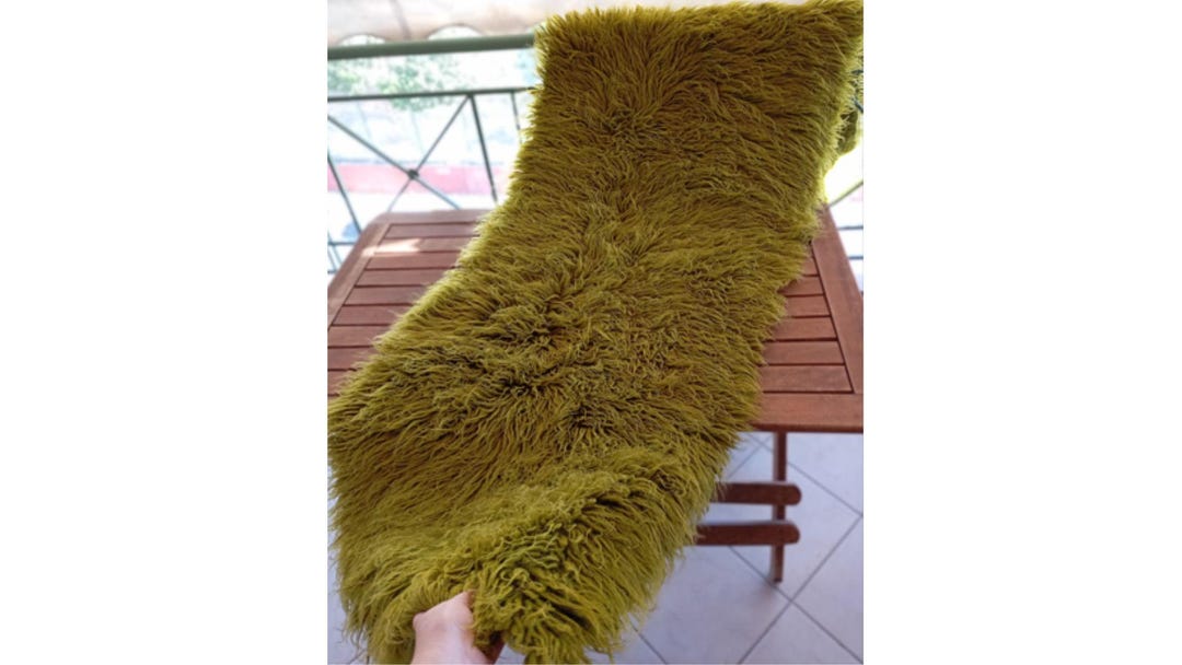 Woven Greek 80's Green Oil Flokati Wool Organic Rug Woollen Handmade ...