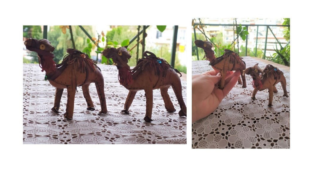 Pair of Leather Camels - Artisan-made Miniatures for Boho Decor ...