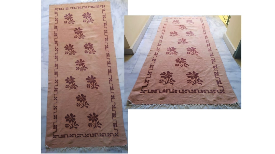 Greek 50's Wooven Handmade on Loom Woolen Organic Rug Home Loom Genuine ...