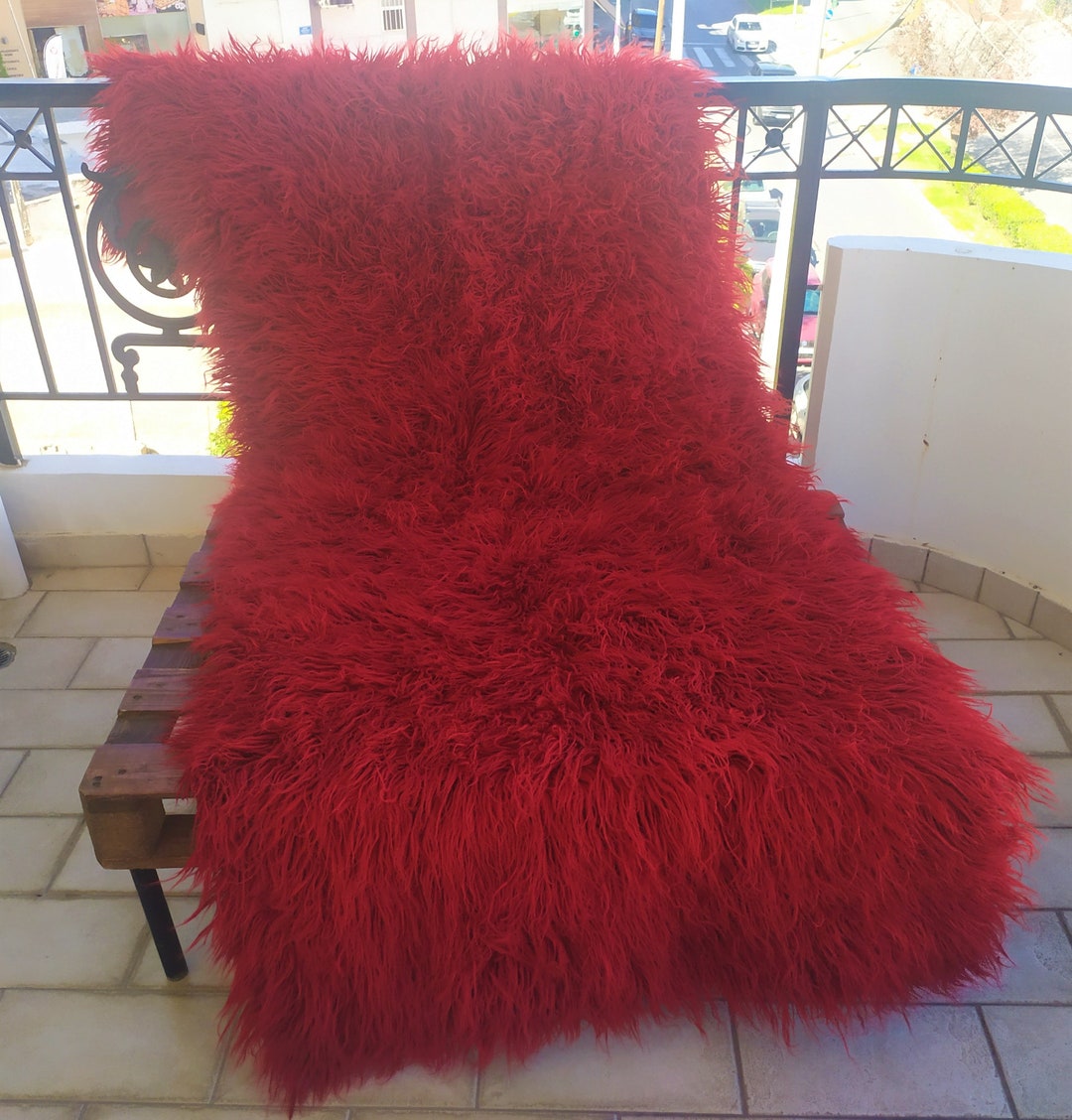 Woven Greek 60's Dark Red Flokati Wool Organic Rug Woollen Handmade ...