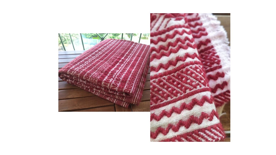 Greek Woven Traditional Made of Wool Dark Red White Blanket Cover Bed ...