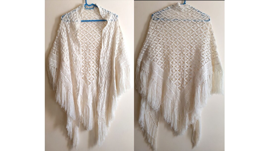 Greek Vintage From 80's White Wrap Shawl Handmade - Etsy