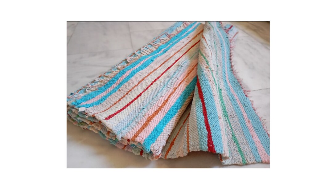 Authentic Greek Handmade Chindi Heavy Rug Runner Stripped Woven Loom ...