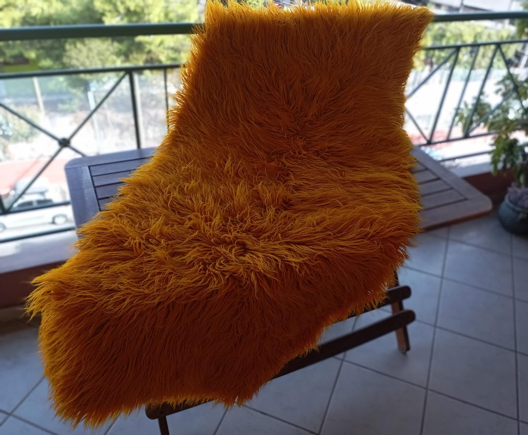 Woven Greek 70's Orange Flokati Wool Organic Rug Woollen Handmade ...