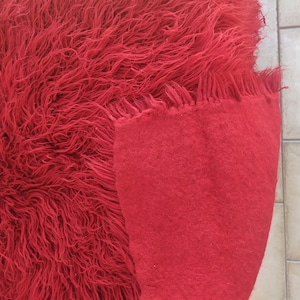 Woven Greek 60's Dark Red Flokati Wool Organic Rug Woollen Handmade ...