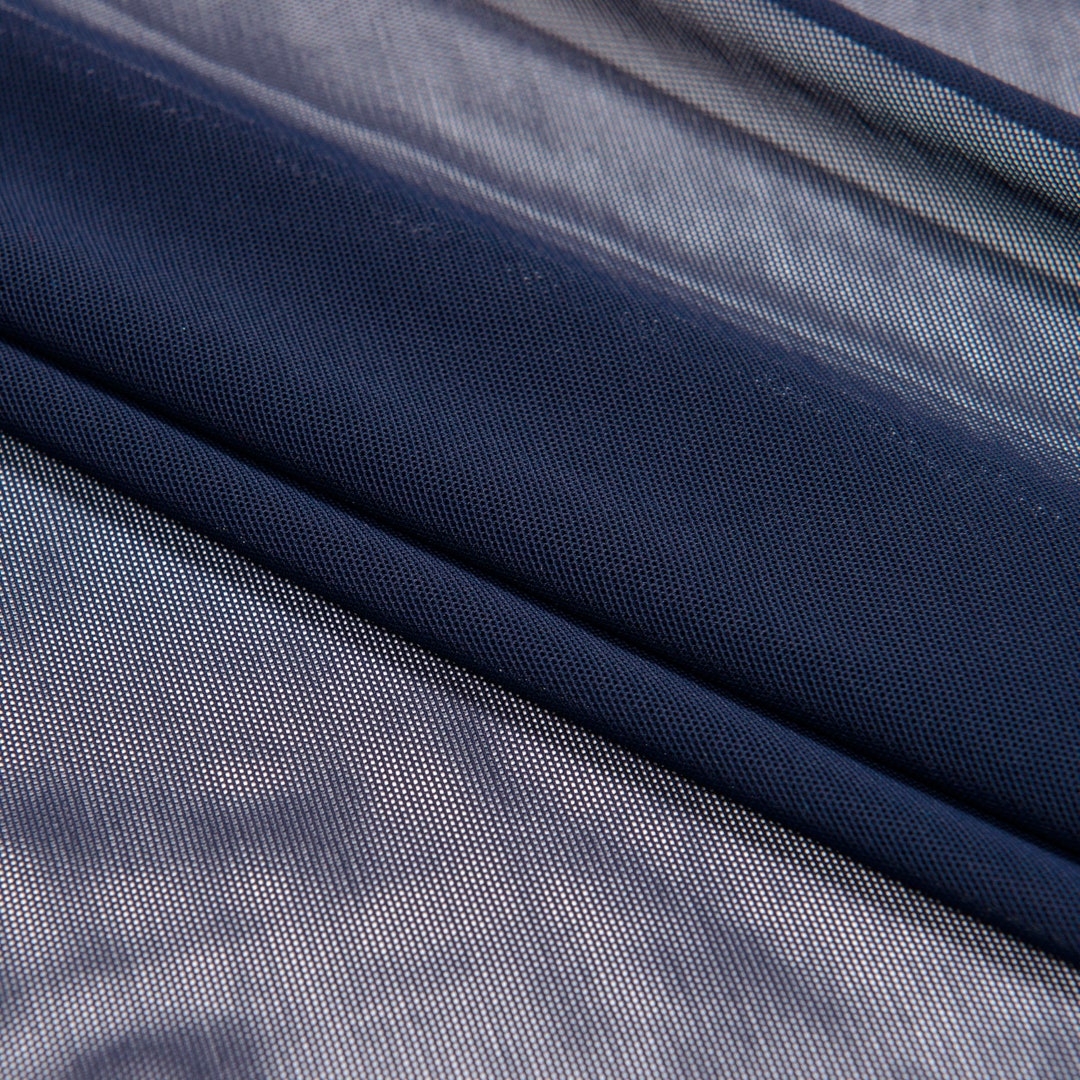 Dark Blue Mesh Fabric Nylon Sheer Fabric Elastic Quality Mesh 4-way ...