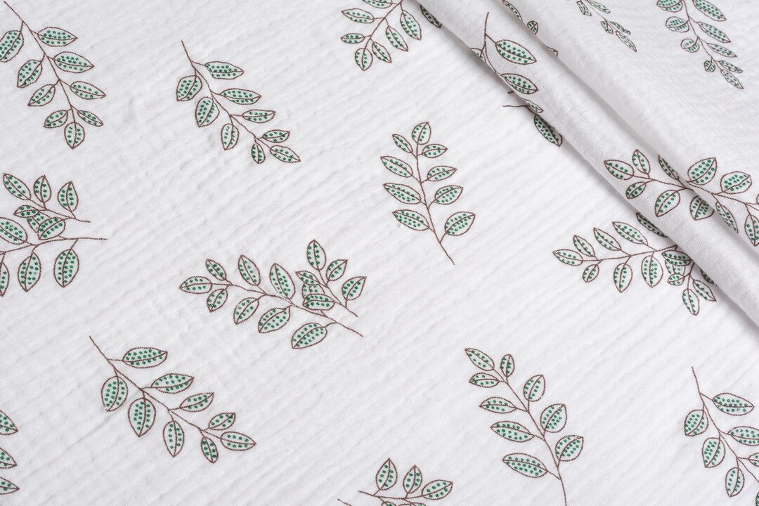 Double Gauze Cotton Muslin Fabric Plant Leaves Cotton Fabric Soft ...