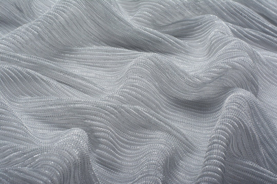 Silver Ribbed Mesh Fabric Shine Sheer Fabric for Apparel and Decor ...