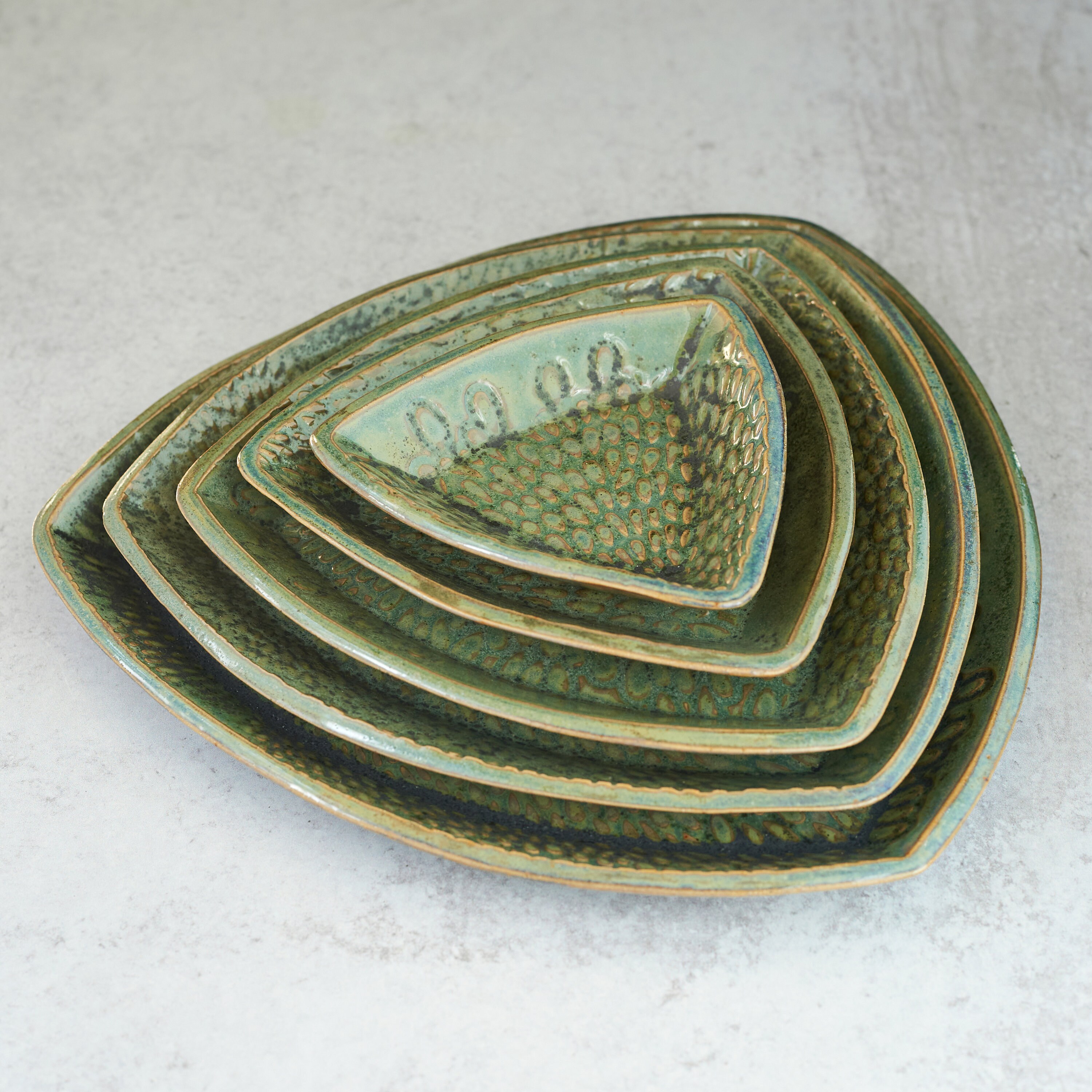 Nested Triagnle Plates, Stacked Plates, Entertaining, Serveware, Hand ...