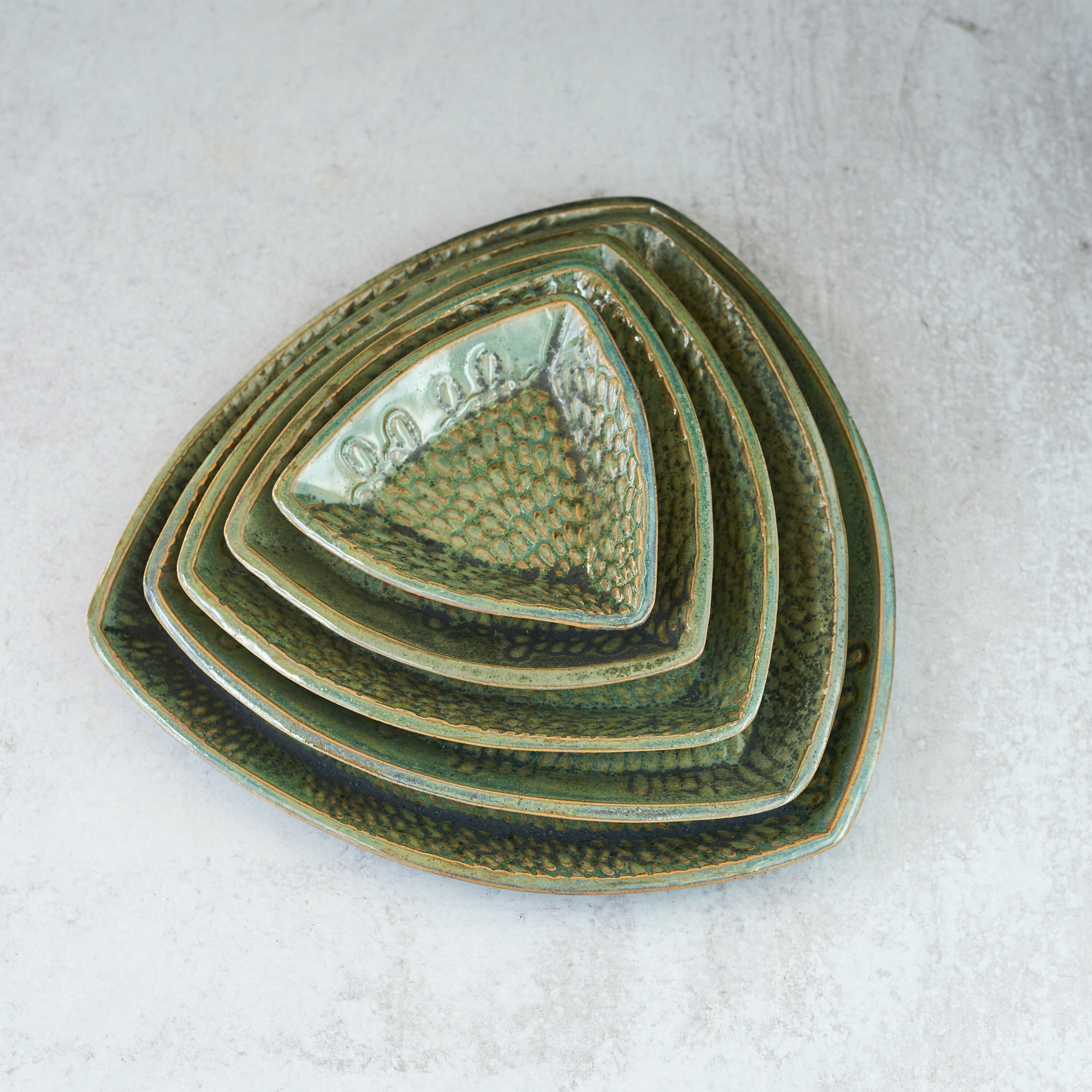 Nested Triagnle Plates, Stacked Plates, Entertaining, Serveware, Hand ...