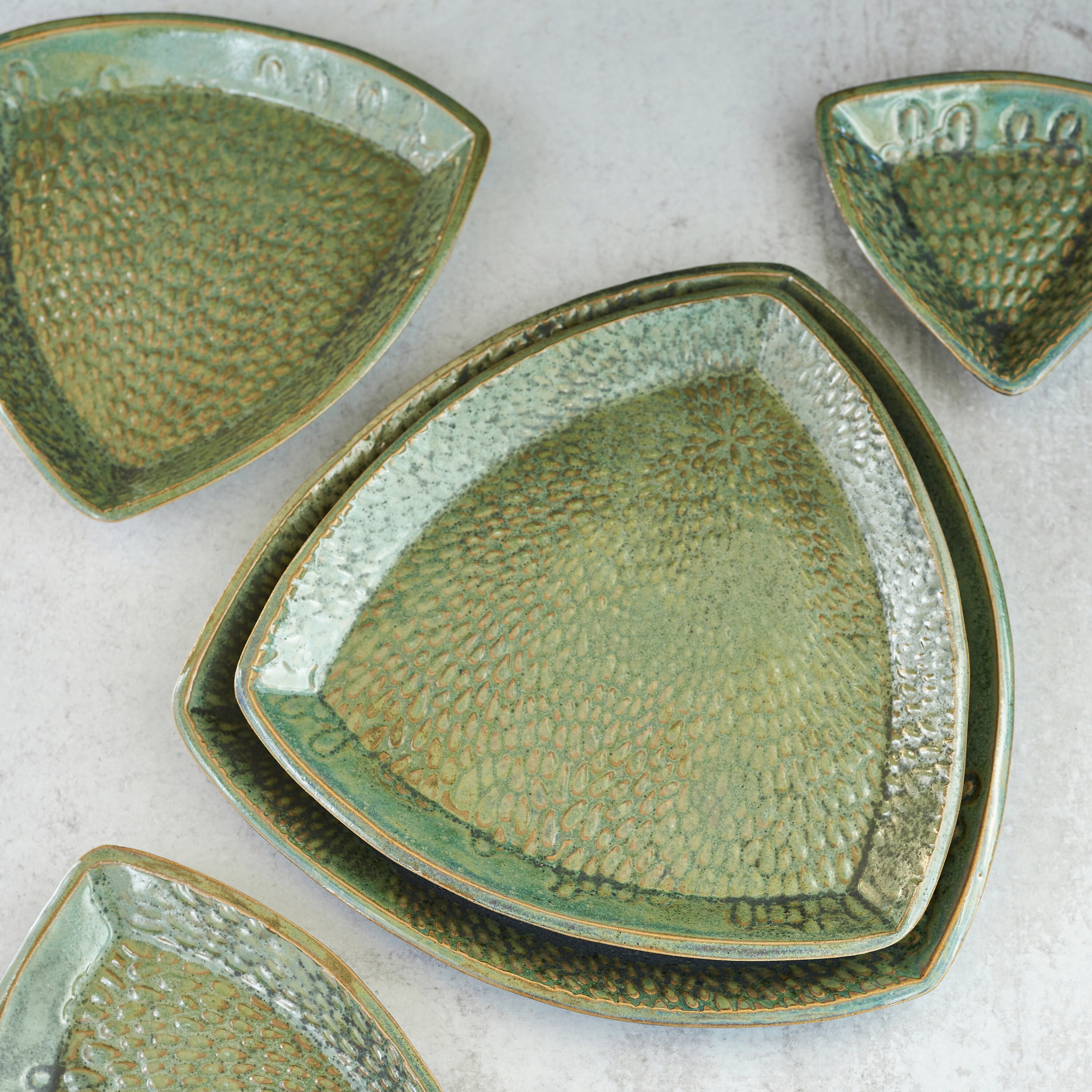 Nested Triagnle Plates, Stacked Plates, Entertaining, Serveware, Hand ...
