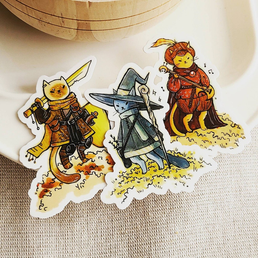 Dnd Cats Vinyl Sticker Pack Mage, Warrior, Bard Durable Waterproof ...