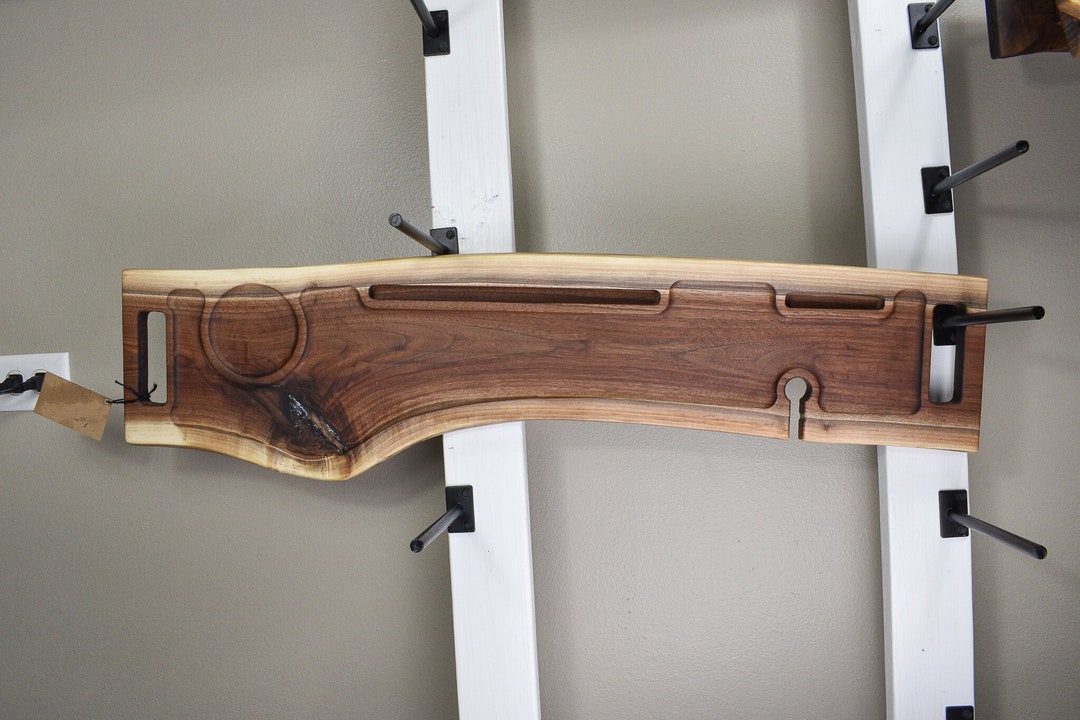 Bath Board, Solid Live Edge Walnut, Bath Caddy, Wine Glass Holder, Cup ...