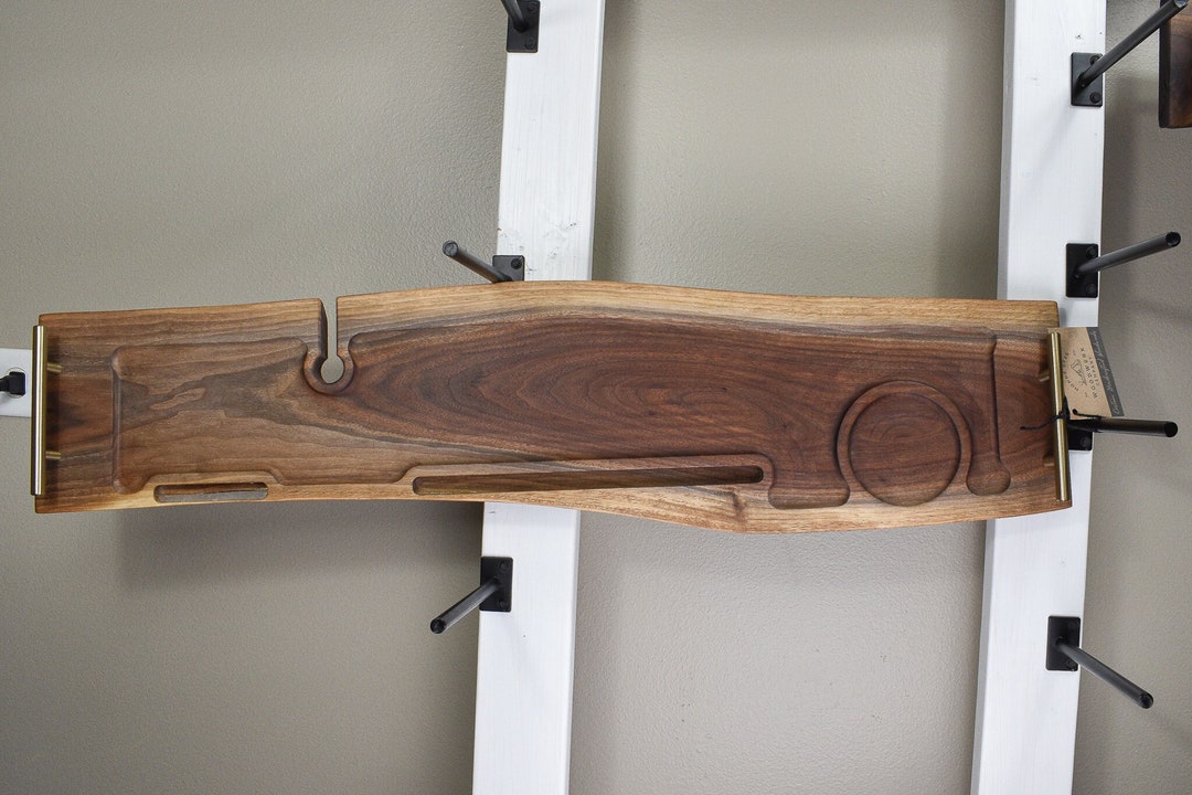 Bath Board, Solid Live Edge Walnut, Bath Caddy, Wine Glass Holder, Cup ...