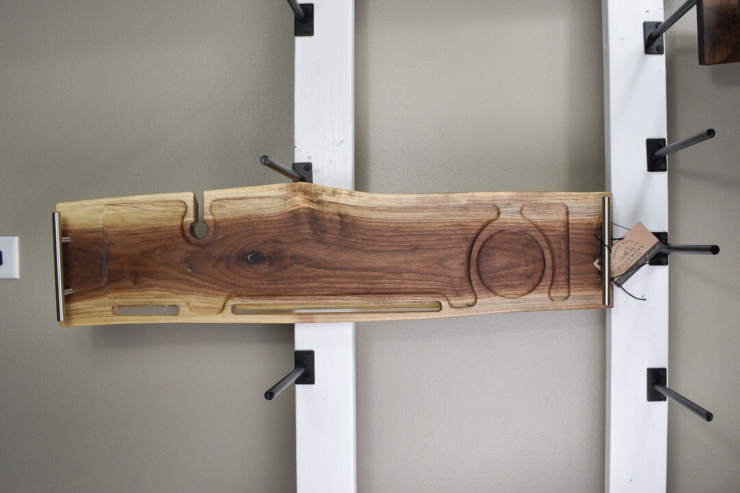 Bath Board, Solid Live Edge Walnut, Bath Caddy, Wine Glass Holder, Cup ...
