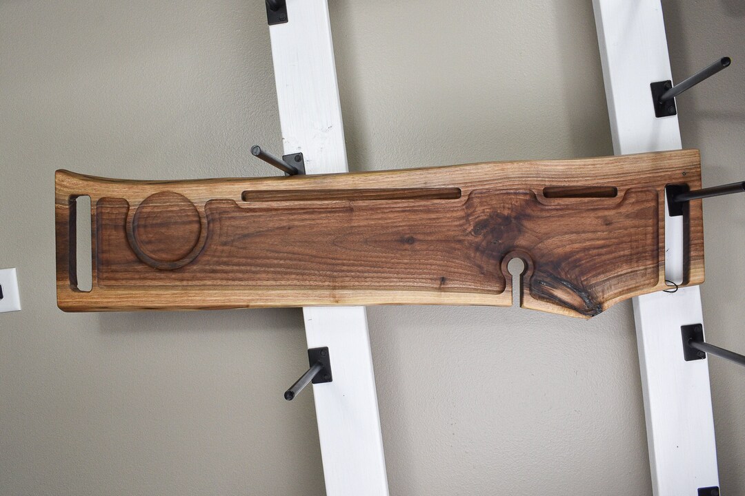 Bath Board, Solid Live Edge Walnut, Bath Caddy, Wine Glass Holder, Cup ...