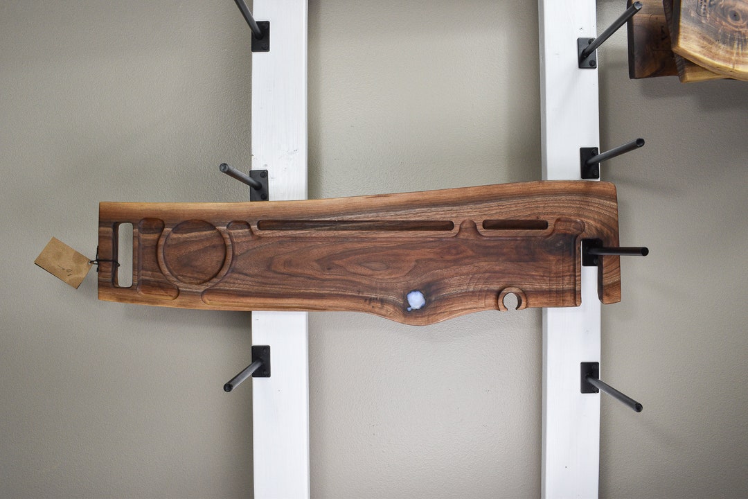 Bath Board, Solid Live Edge Walnut, Bath Caddy, Wine Glass Holder, Cup ...