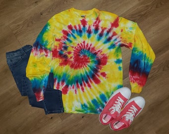 Hand Dyed Long Sleeve T-shirt / Tie Dye Long Sleeve Shirt / Tye Dye Crew Neck Tee / Gift for Her ...