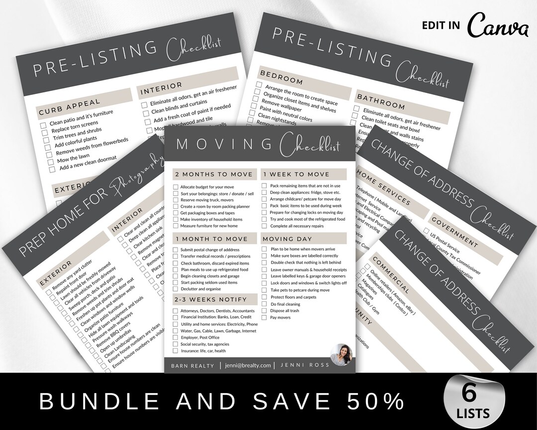 Modern Real Estate Checklist Bundle | Moving Checklist | Photography ...