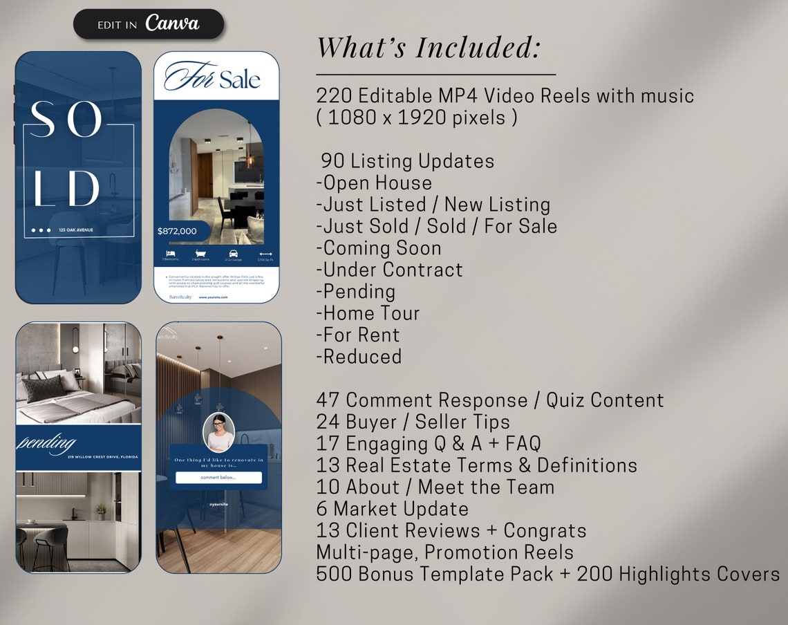 200 Blue Real Estate Reels | Real Estate Marketing Video Bundle ...