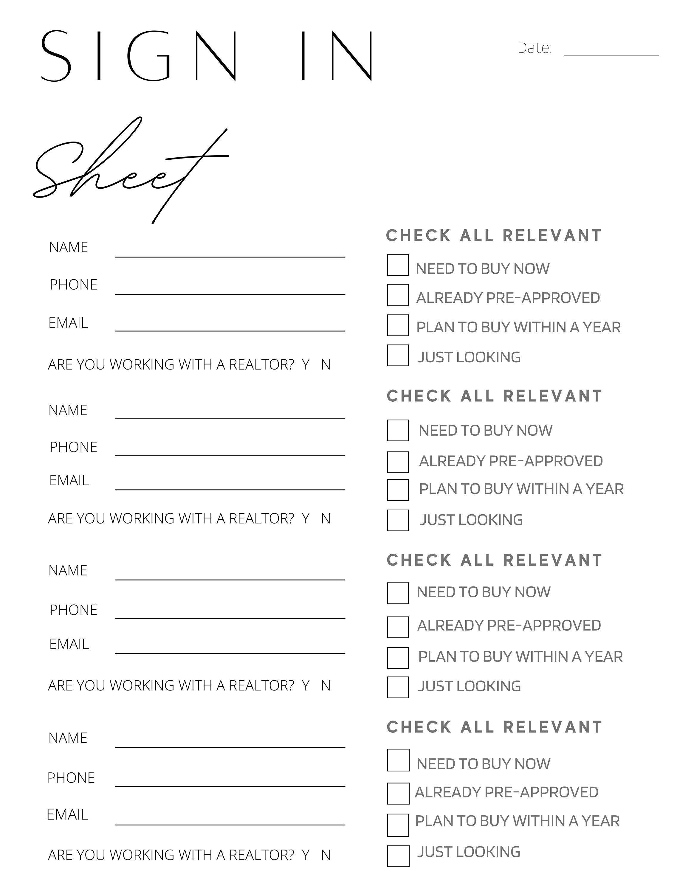 Open House Sign in Sheets | Real Estate Marketing | Open House | PDF ...