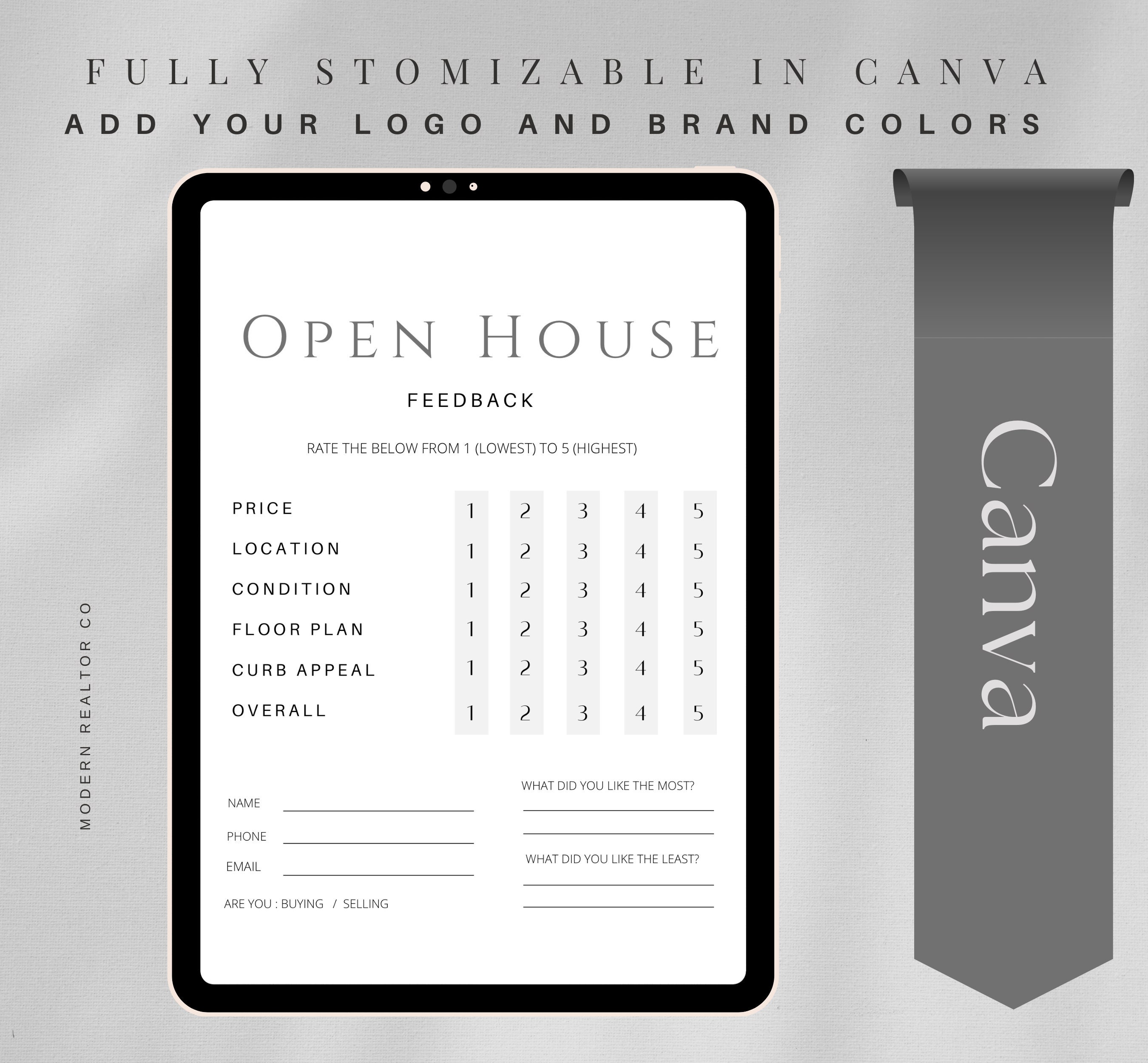 Open House Feedback Form Sheet Template | Real Estate Marketing ...
