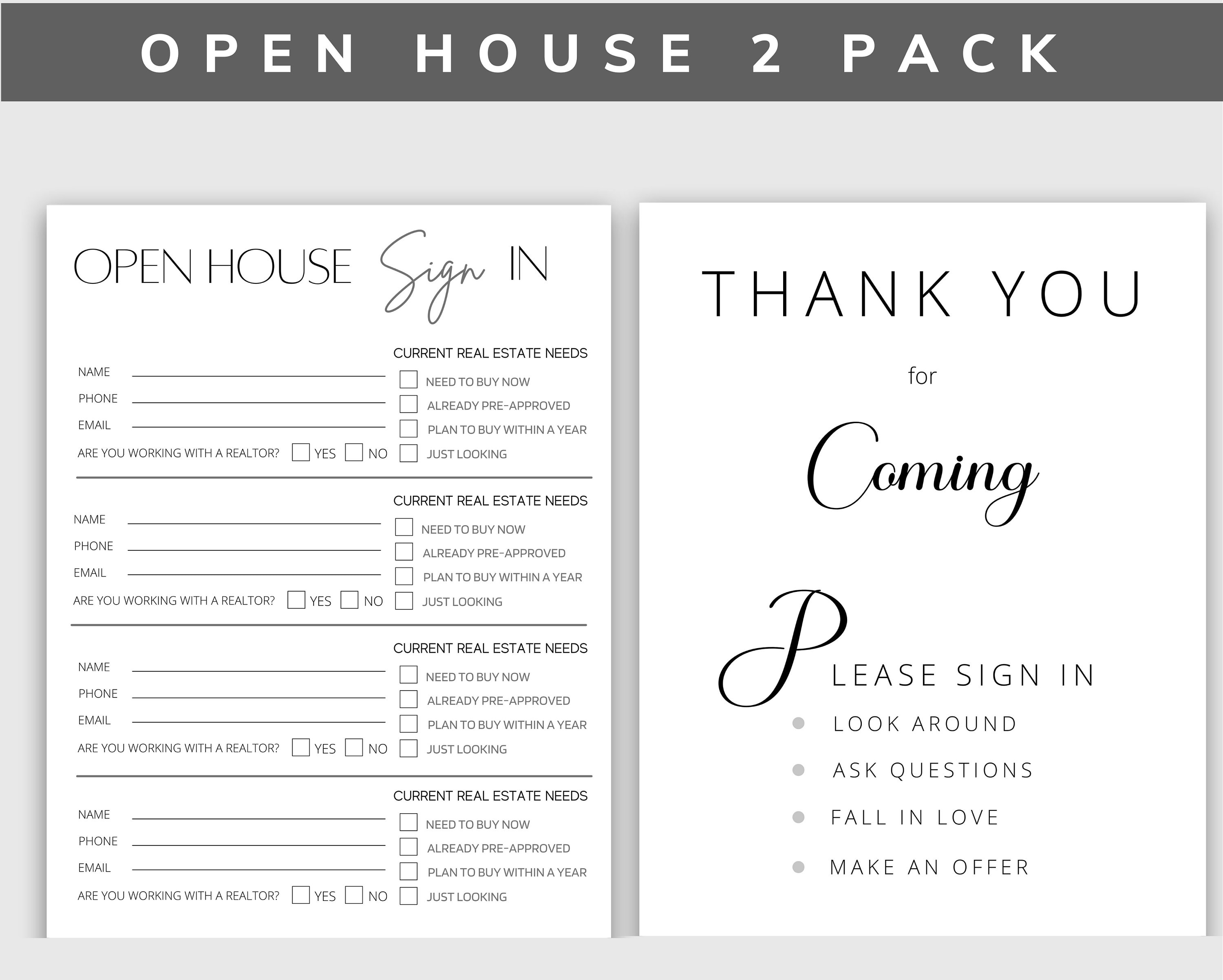 Best Seller Open House Sign in Sheets Editable | Real Estate Marketing ...