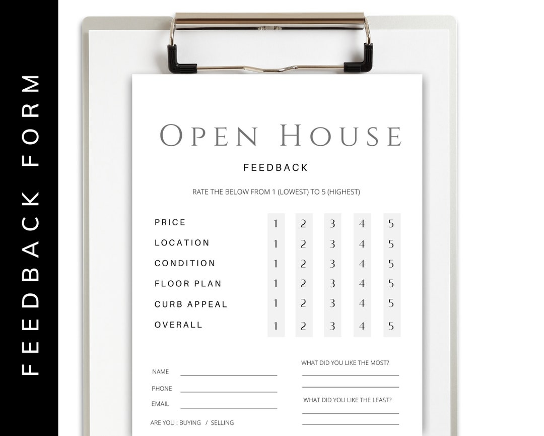 Open House Feedback Form Sheet Template | Real Estate Marketing ...
