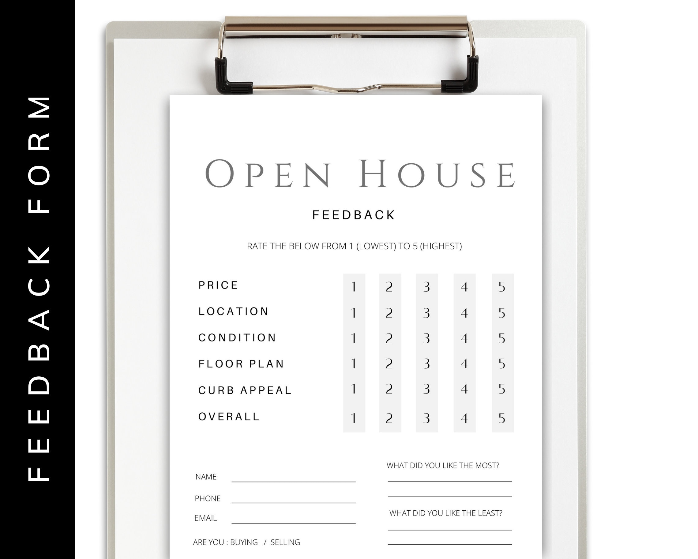Open House Feedback Form Sheet Template | Real Estate Marketing ...