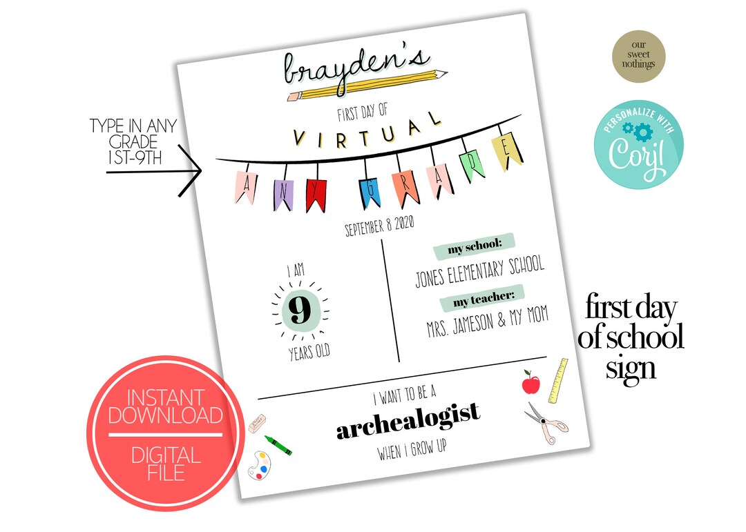 Editable Printable Virtual First Day of Any Grade / All Grades - Etsy