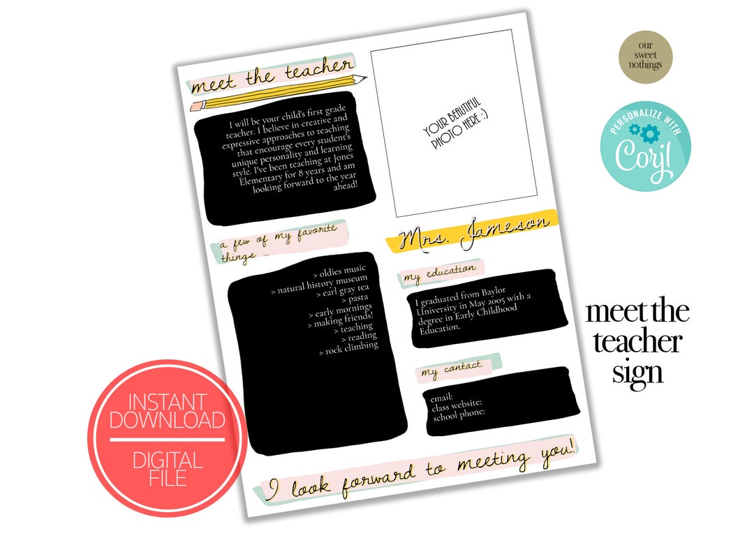Editable Printable Meet the Teacher Back to School Welcome - Etsy Canada
