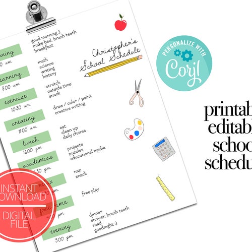 Editable Home School Daily Planner Kids Customizable Schedule - Etsy