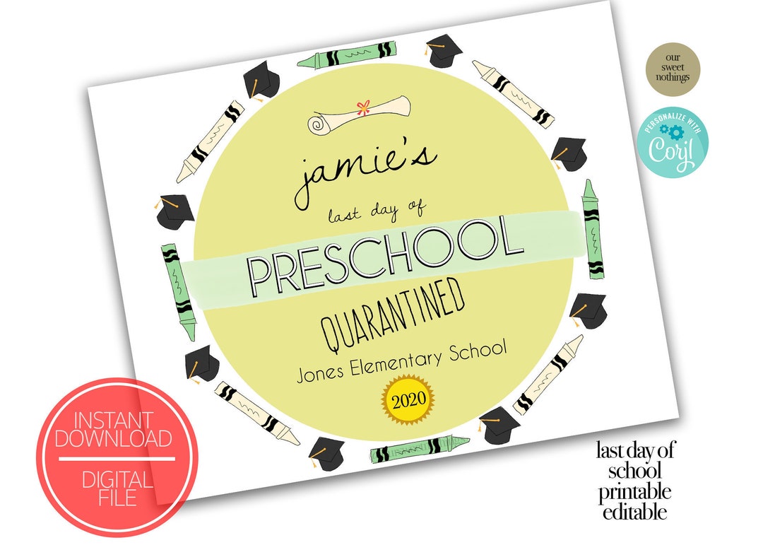 Quarantined Last Day of Preschool Editable Printable Diploma - Etsy