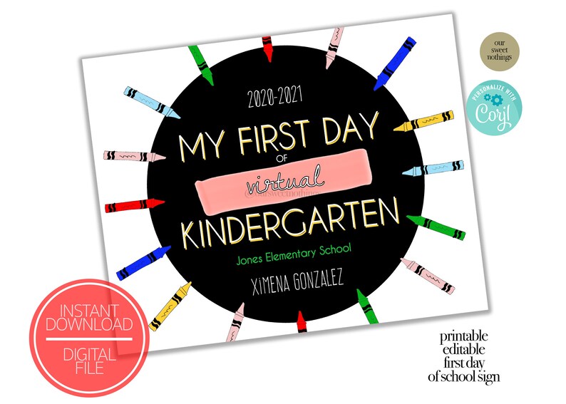 Editable Printable First Day of Virtual Kindergarten Sign - Etsy