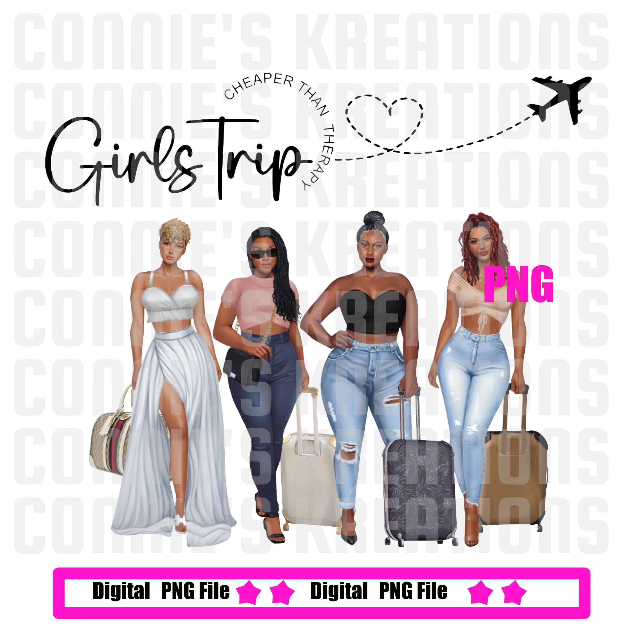 Girls Trip Travel Design, Black Woman Png, Fashion Woman Png, Travel ...