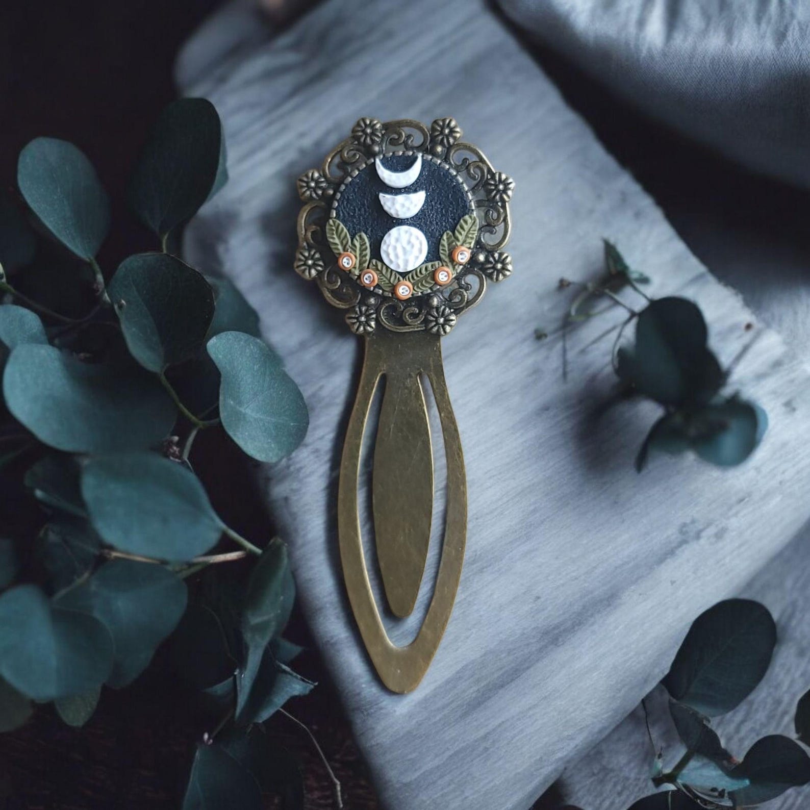 Floral Moon Phase Metal Clay Bookmark| Dark Cottagecore Gothic Forest ...