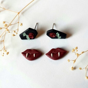 Spooky Halloween Vampire Costume Stud Earring Set, Vampire Teeth Rose ...