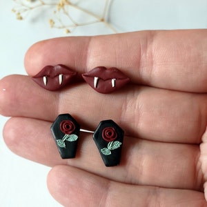 Spooky Halloween Vampire Costume Stud Earring Set, Vampire Teeth Rose ...