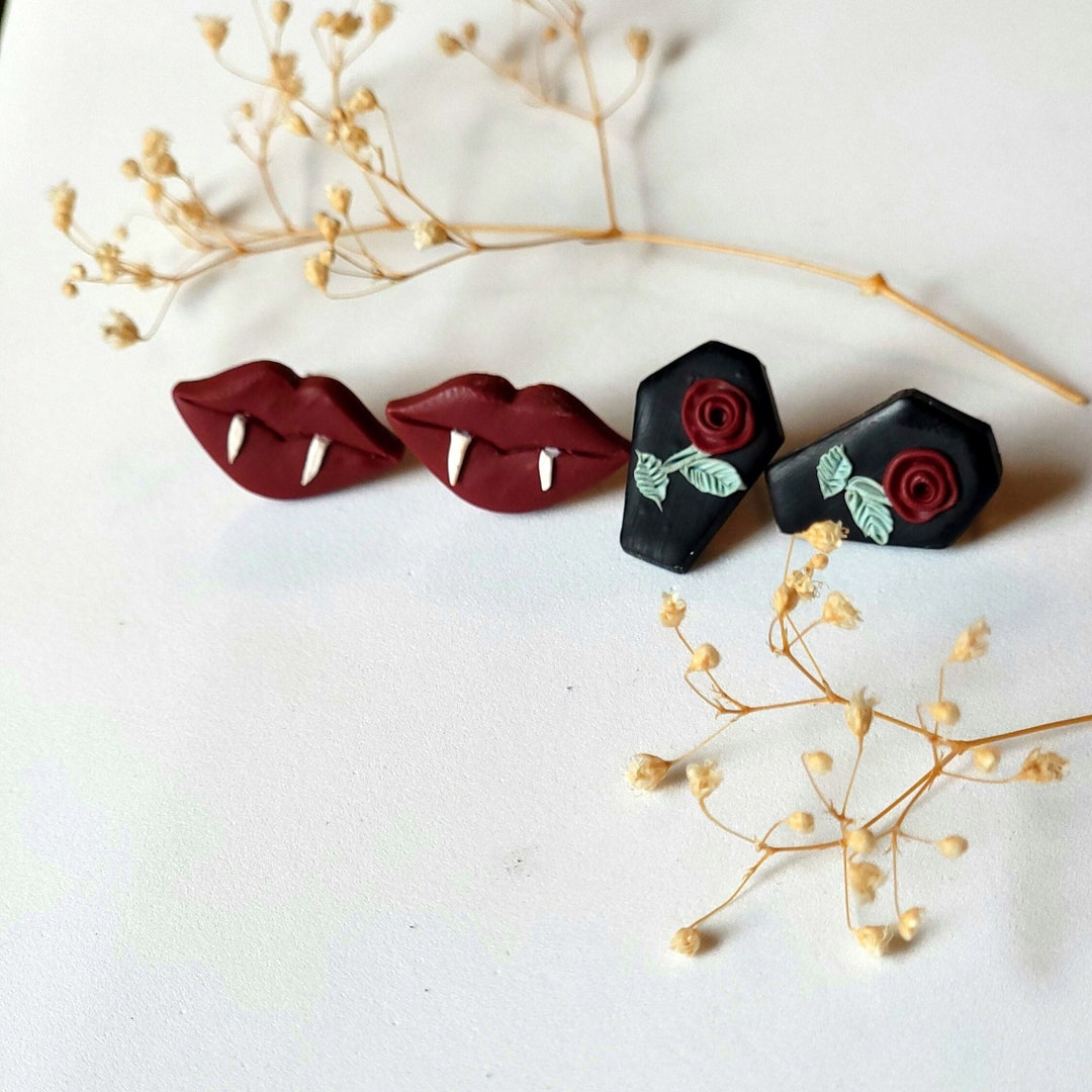 Spooky Halloween Vampire Costume Stud Earring Set, Vampire Teeth Rose ...